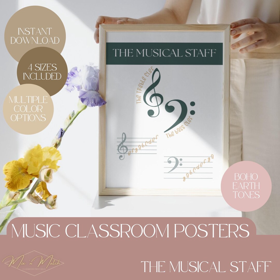 Music Classroom Poster Printable Musical Staff Music Theory Wall Art ...