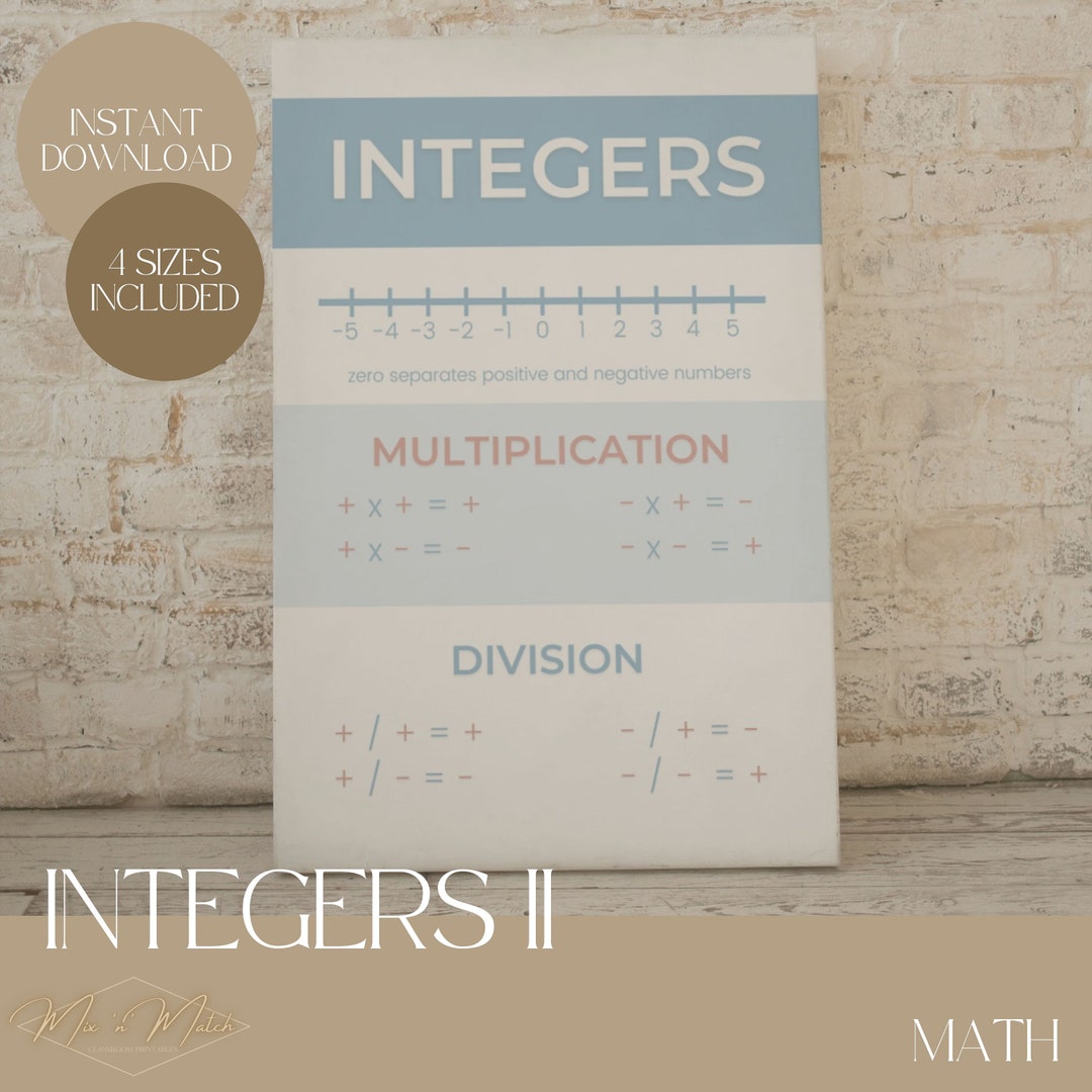 Integers Classroom Decor Boho Neutral Prints Math Middle School Boho ...