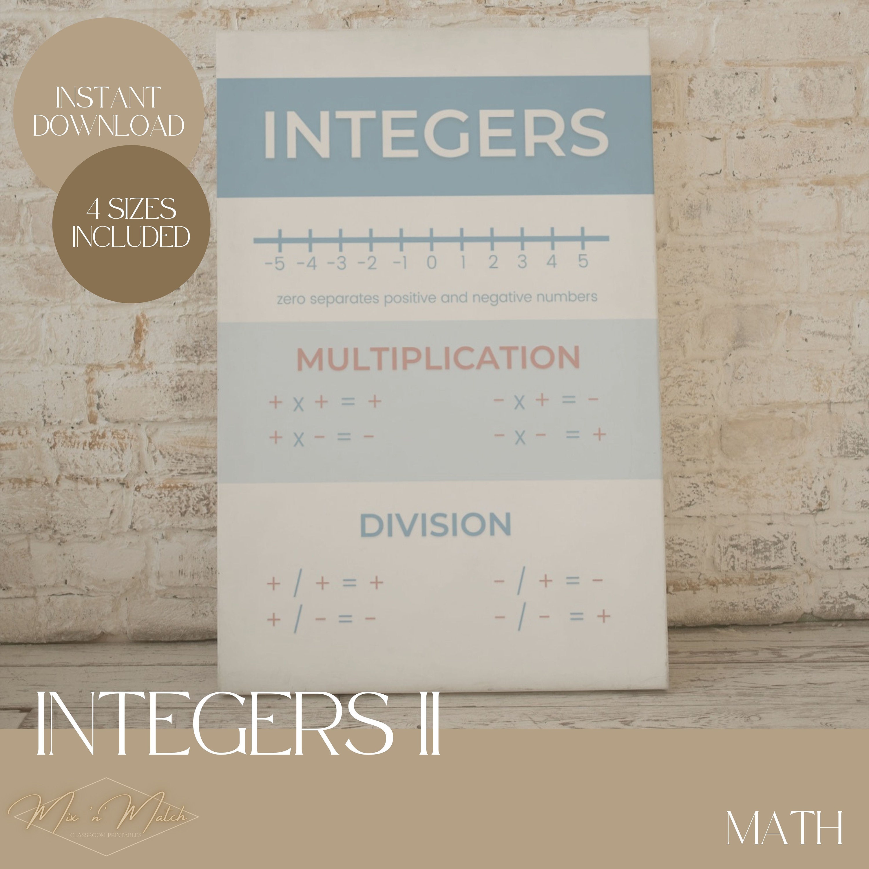 Integers Classroom Decor Boho Neutral Prints Math Middle School Boho ...