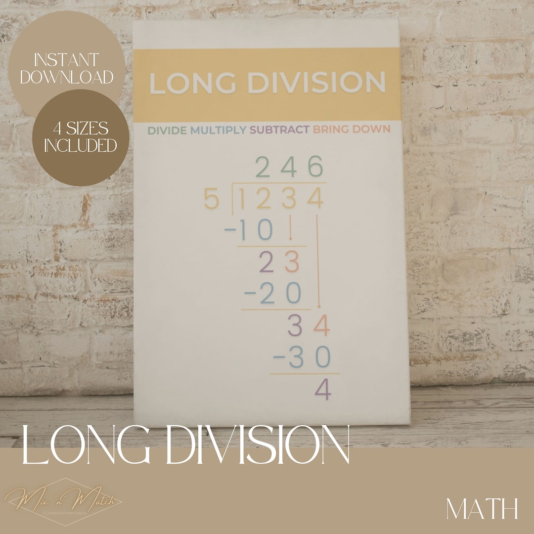 Long Division Classroom Decor Boho Neutral Prints Math Middle School ...
