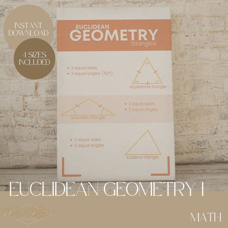 Euclidean Geometry Printable Math Classroom Decor Triangles Boho ...