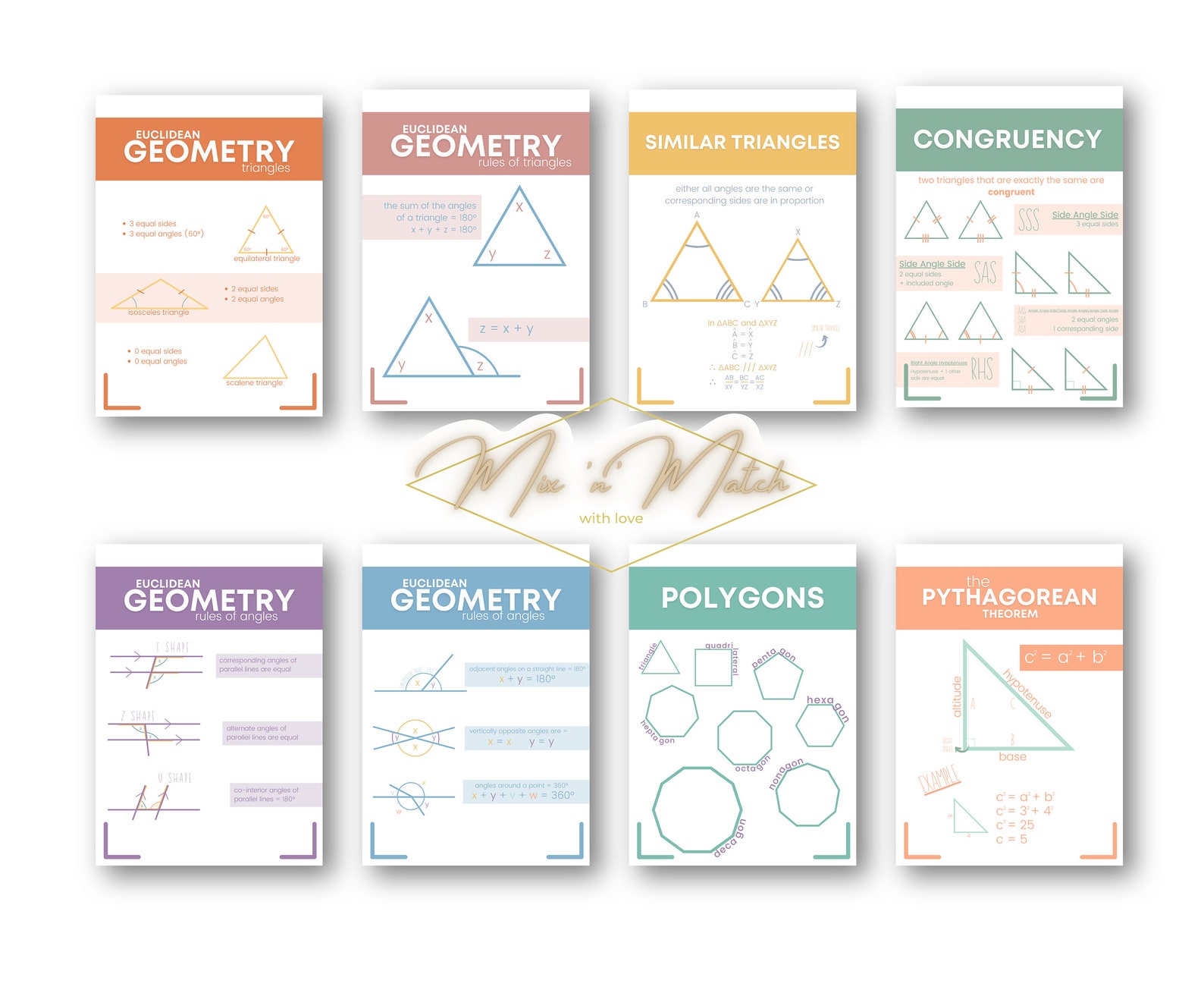 Math Classroom Posters Set of 8 Boho Neutral Prints Math Class Decor ...