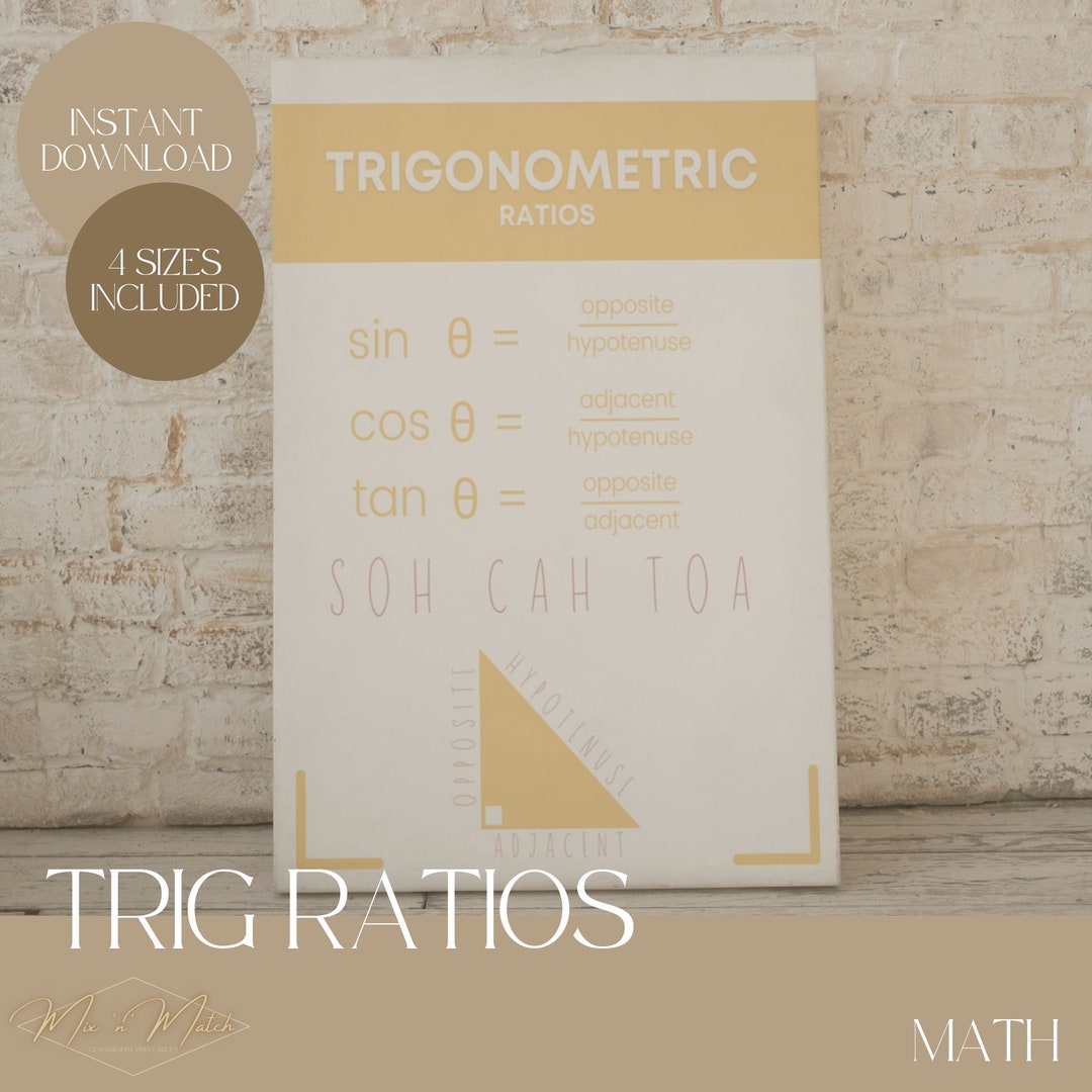 Trigonometric Ratios Printable Math Classroom Decor Boho Neutral Prints ...