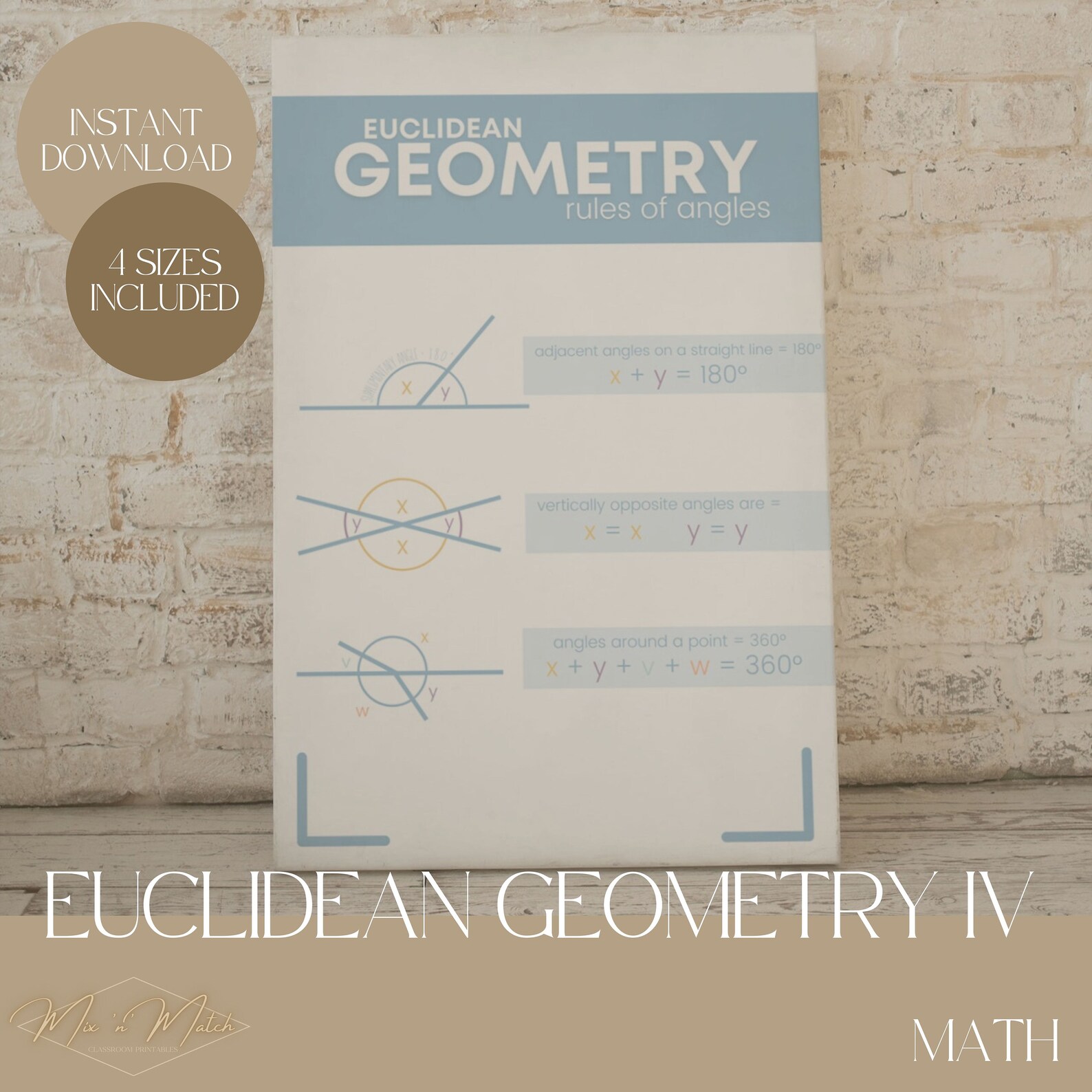 Euclidean Geometry Printable Math Classroom Decor Triangles Boho ...