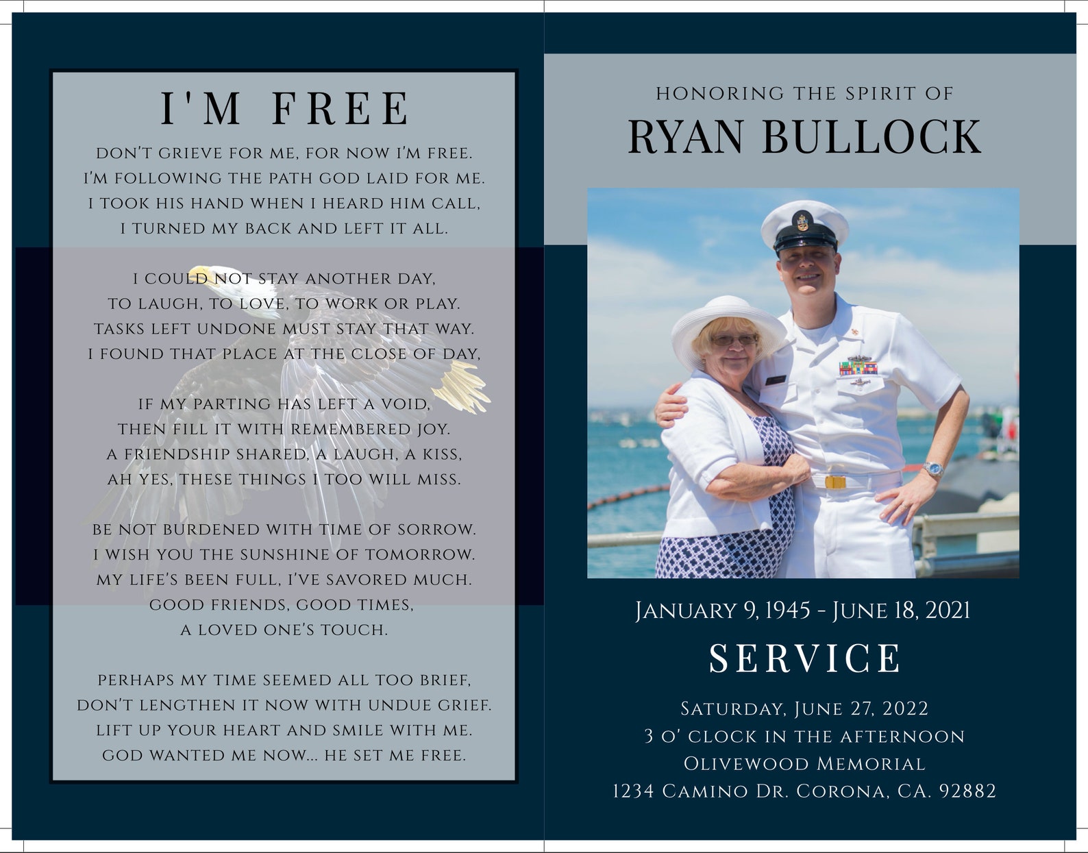 US Navy Veteran Funeral Program Template Navy Flag Printable | Etsy