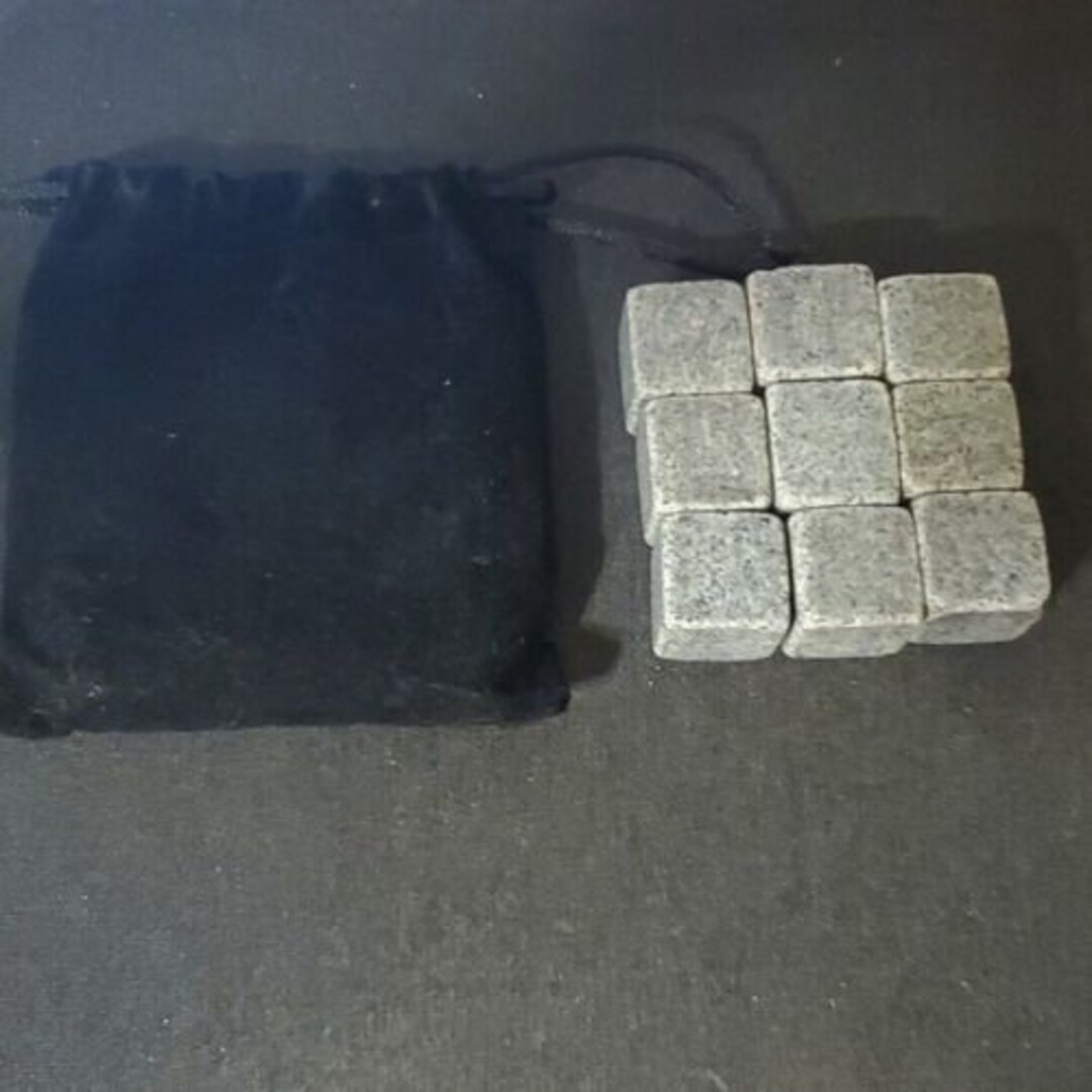 Set of 9 Granite Reusable Ice Cubes Chilling Rocks With Black Velvet ...