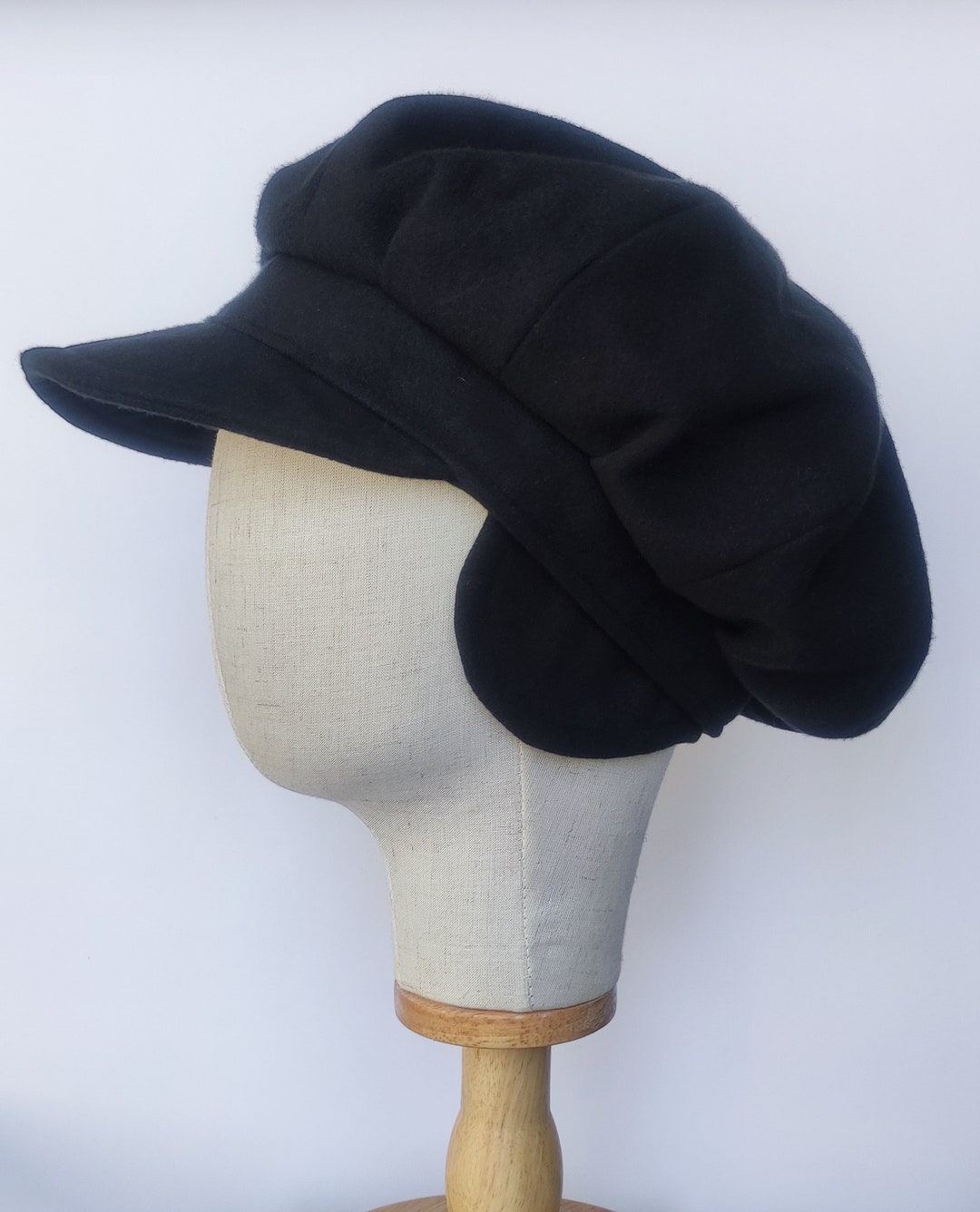 Black Baker Boy Hat Lined Winter Hat Ear Flaps Cap Wool - Etsy