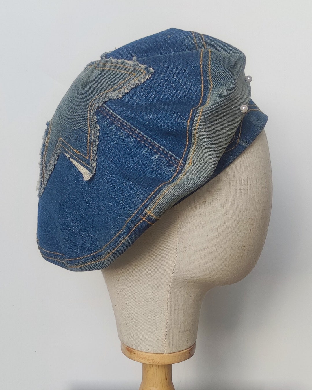 Boho Style Beret Blue Denim Beret Hat Patchwork Hat With Big Star ...