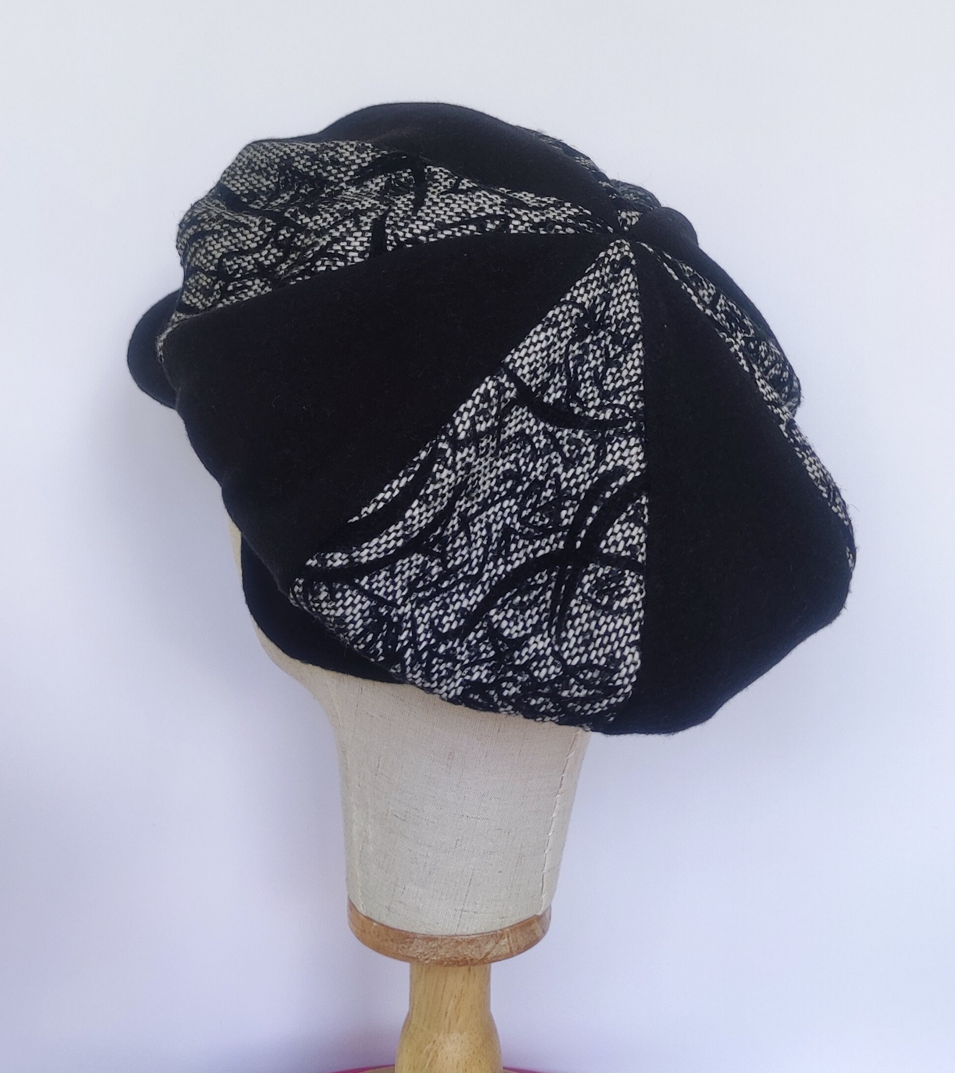 Patchwork Newsboy Cap Lined Winter Hat Ear Flaps Cap Wool Baker Boy Hat ...