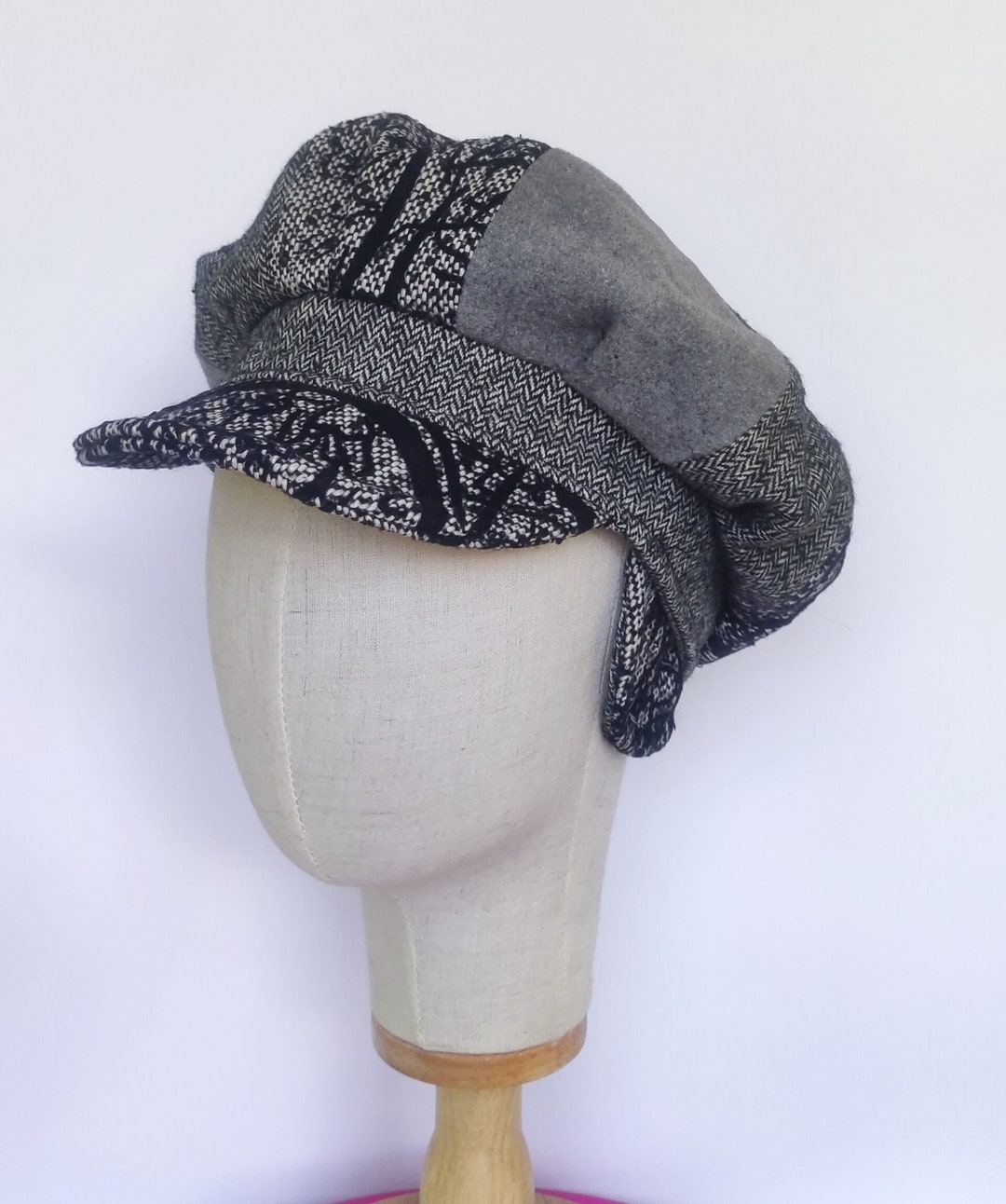 Patchwork Newsboy Cap Women Lined Winter Hat Ear Flaps Cap Womens Wool ...