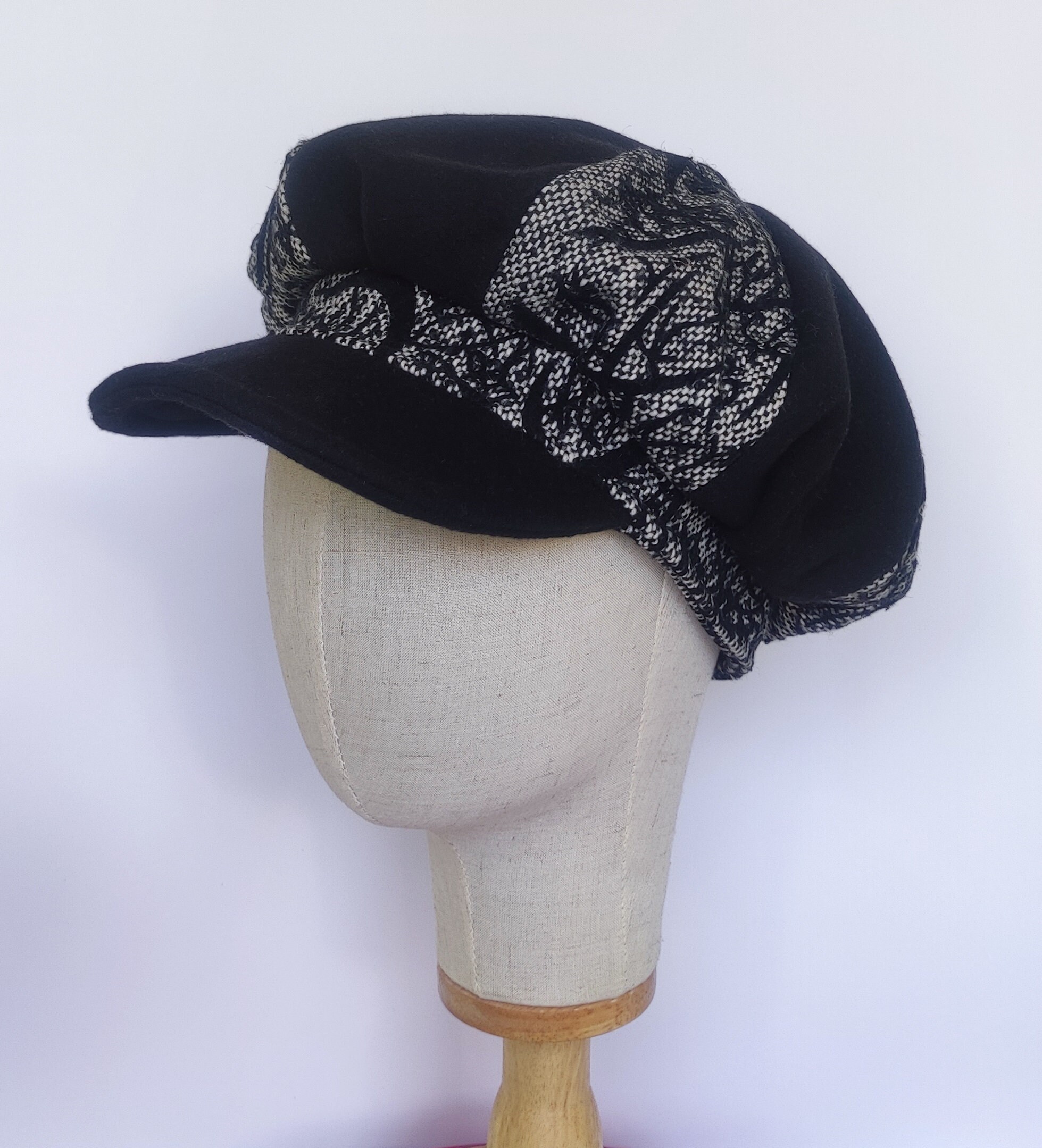 Patchwork Newsboy Cap Lined Winter Hat Ear Flaps Cap Wool - Etsy