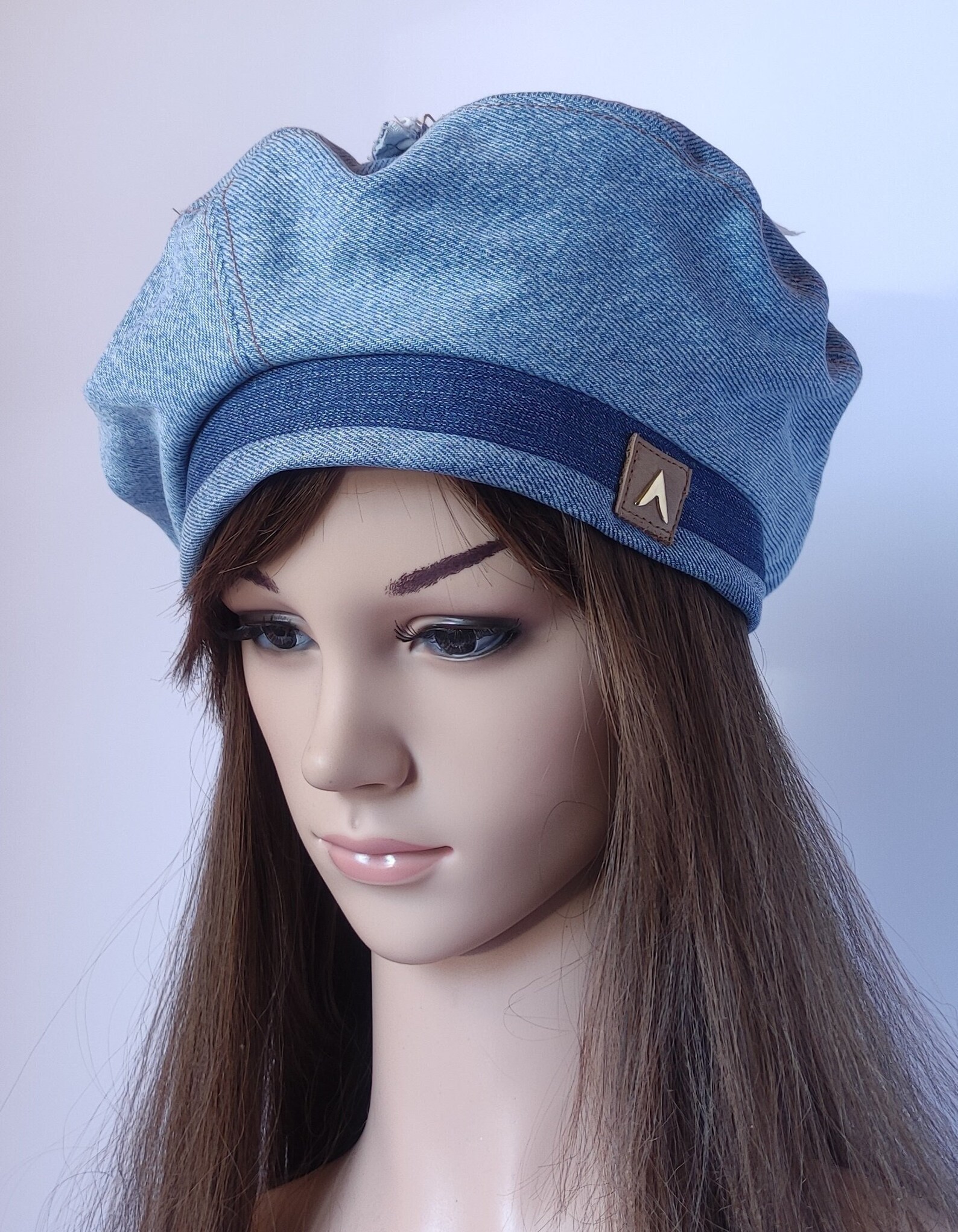 Blue Denim Beret Hat Boho Style Beret Upcycled Hat Patchwork Cap With ...