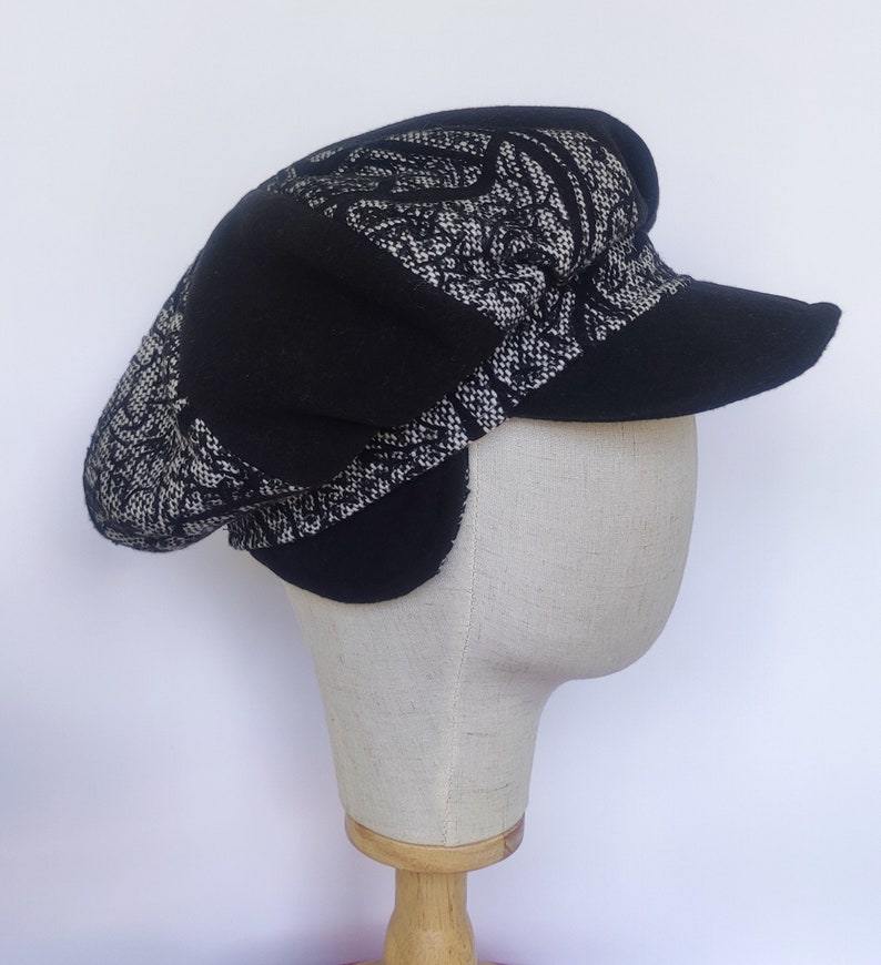 Patchwork Newsboy Cap Lined Winter Hat Ear Flaps Cap Wool Baker Boy Hat ...