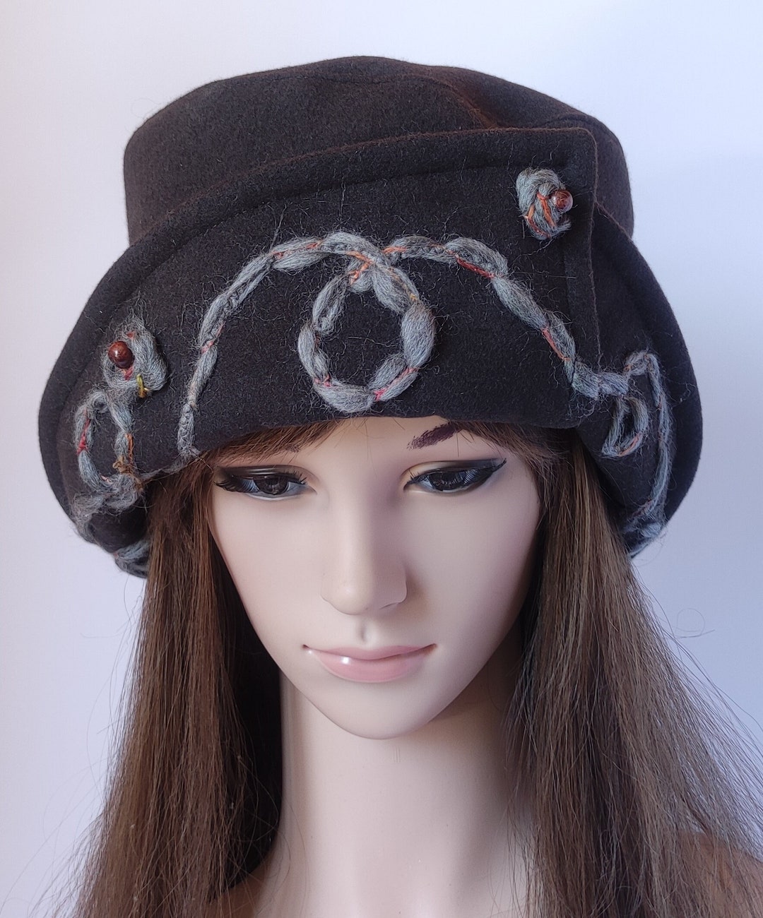 1920s Cloche Hat Brown Wool Cloche Winter Cloche Hat With Yarn ...