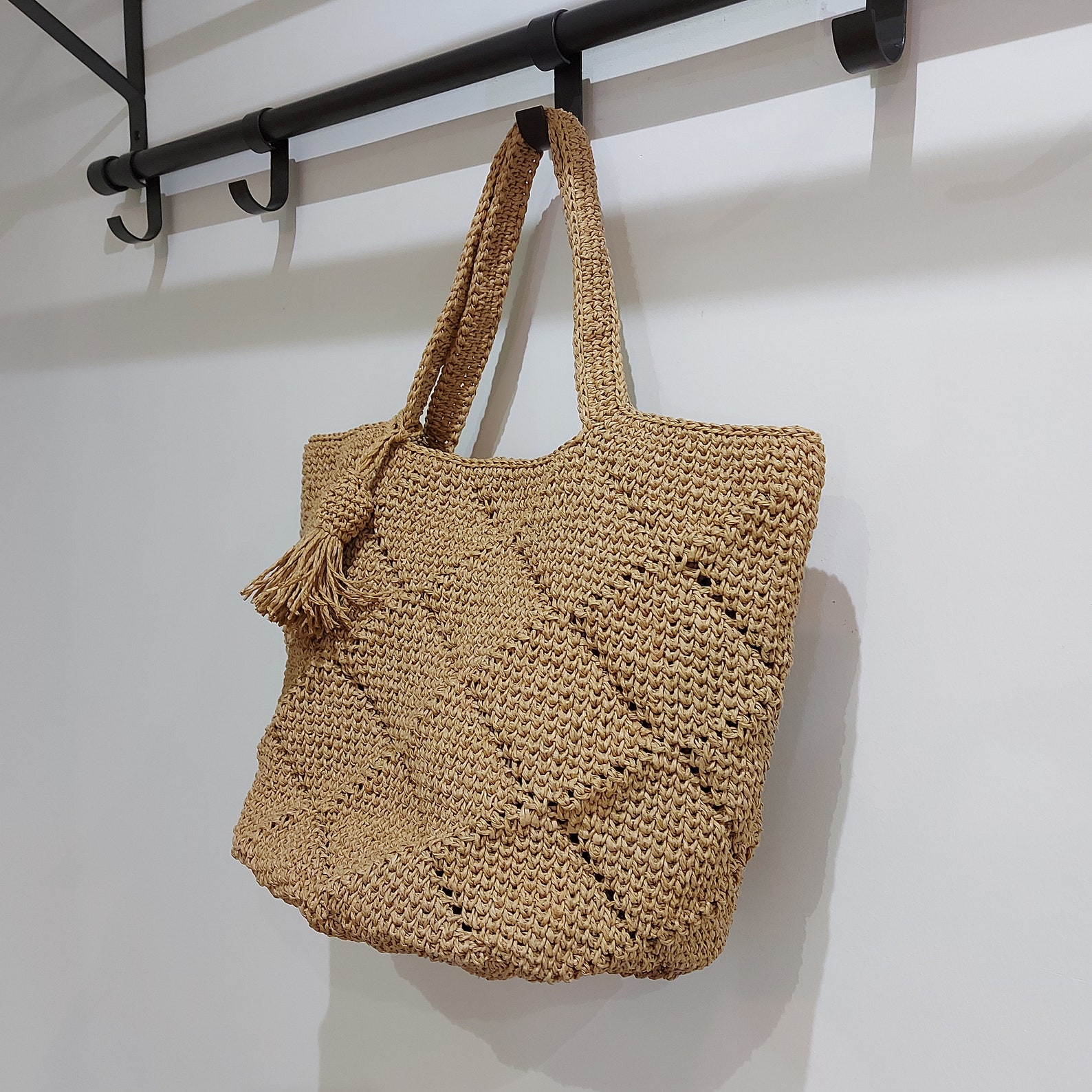 Raffia Bag, Raffia Summer Bag, Large Crochet Raffia Bag, Straw Raffia ...