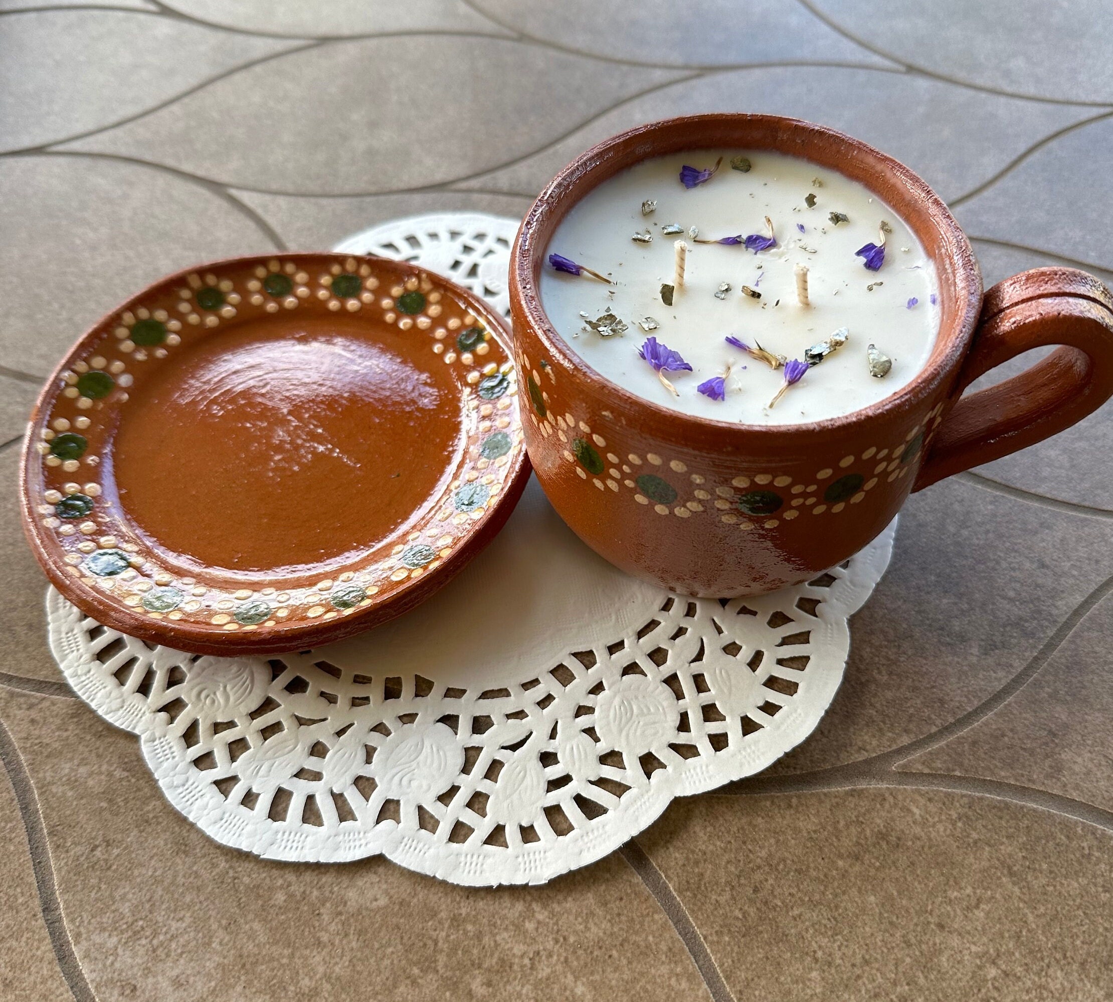 Candle in Mexican Artisan Set Mug, 100% Soy Artisan Candle, Artesanales ...