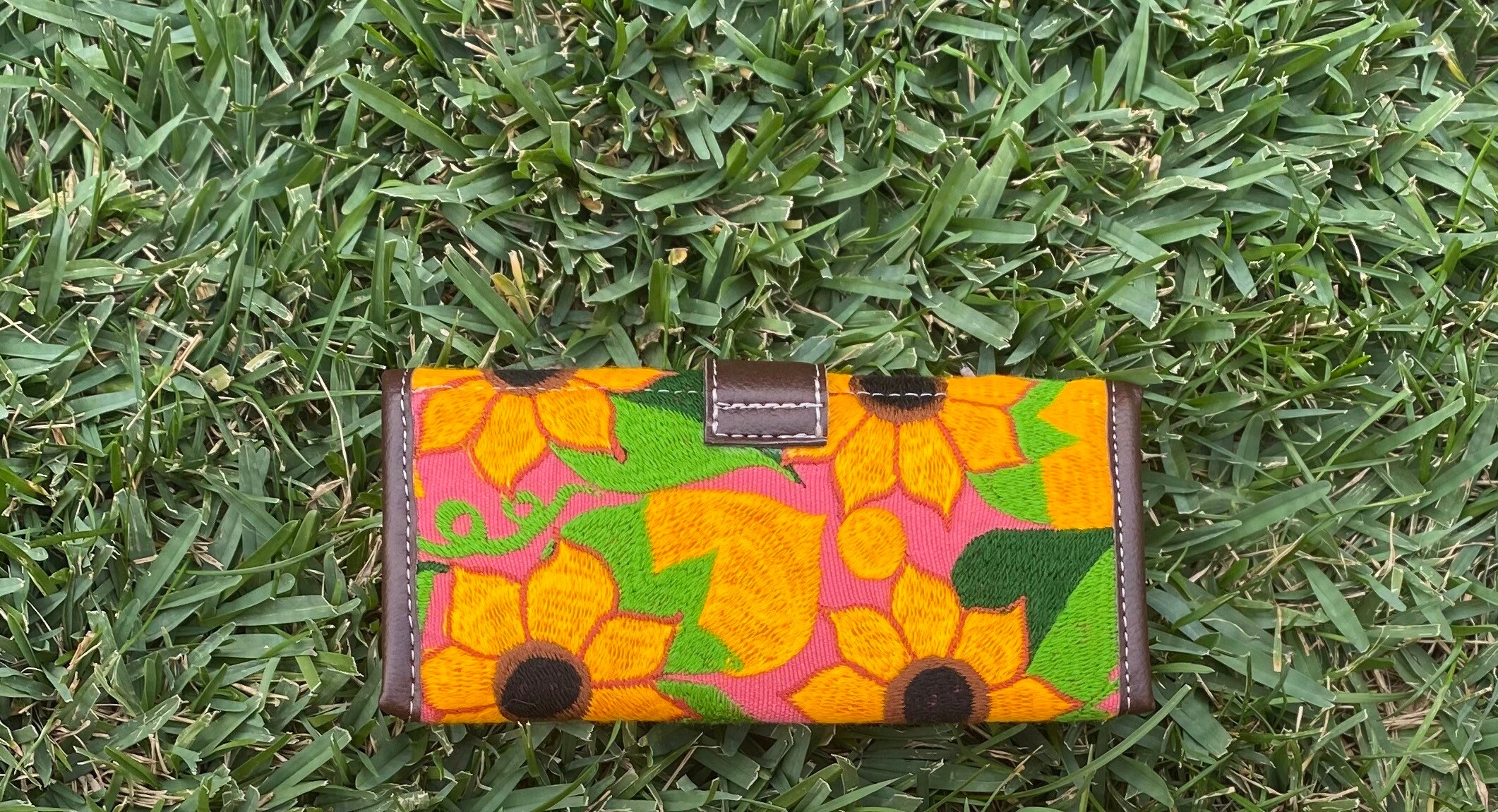 Mexican Sunflower Embroidered Purse, Artisanal Wallet, Colorful Mexican ...