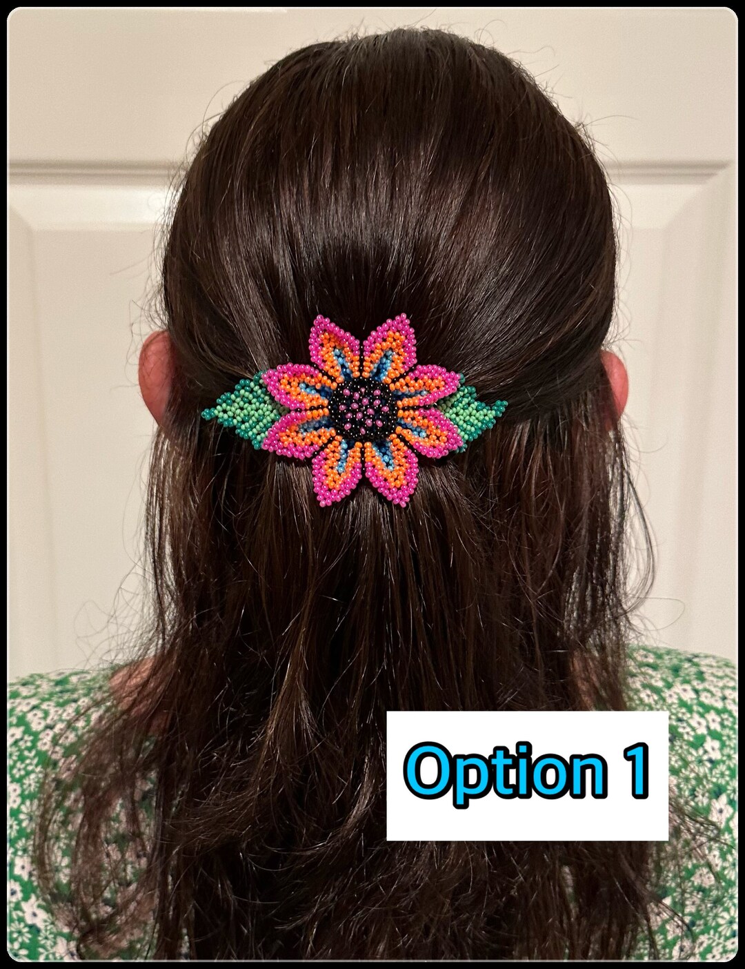 Colorful Hair Accessory, Medium Artisanal Hair Holder, Chaquira Beaded ...