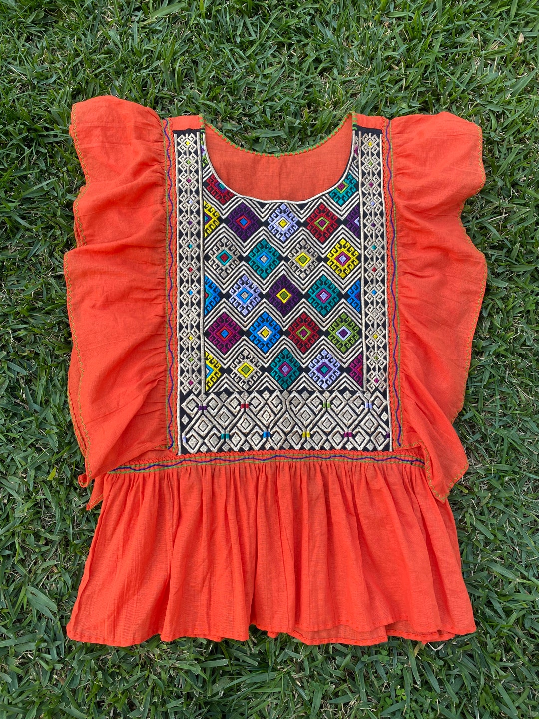 Mexican Embroidery Manta Blouse, Women's Handmade Authentic Embroidered ...
