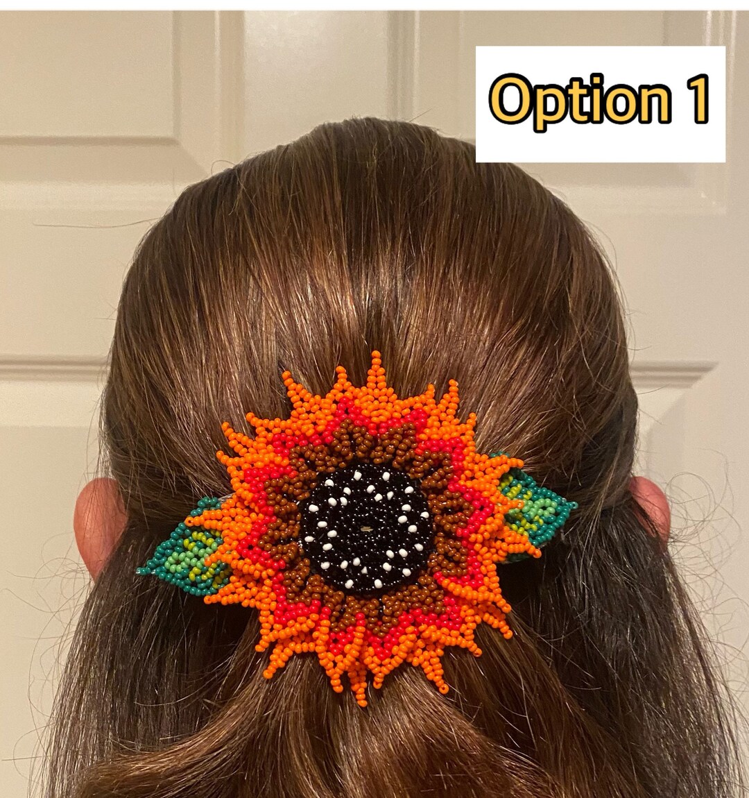Beaded Sunflower Hair Clip, Artesanal Chaquira, Mexican Hair Accessory ...