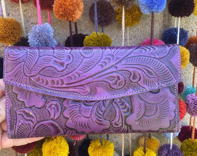 Mexican Women Wallet, Handmade Genuine Trifold Leather Wallet, Cartera ...