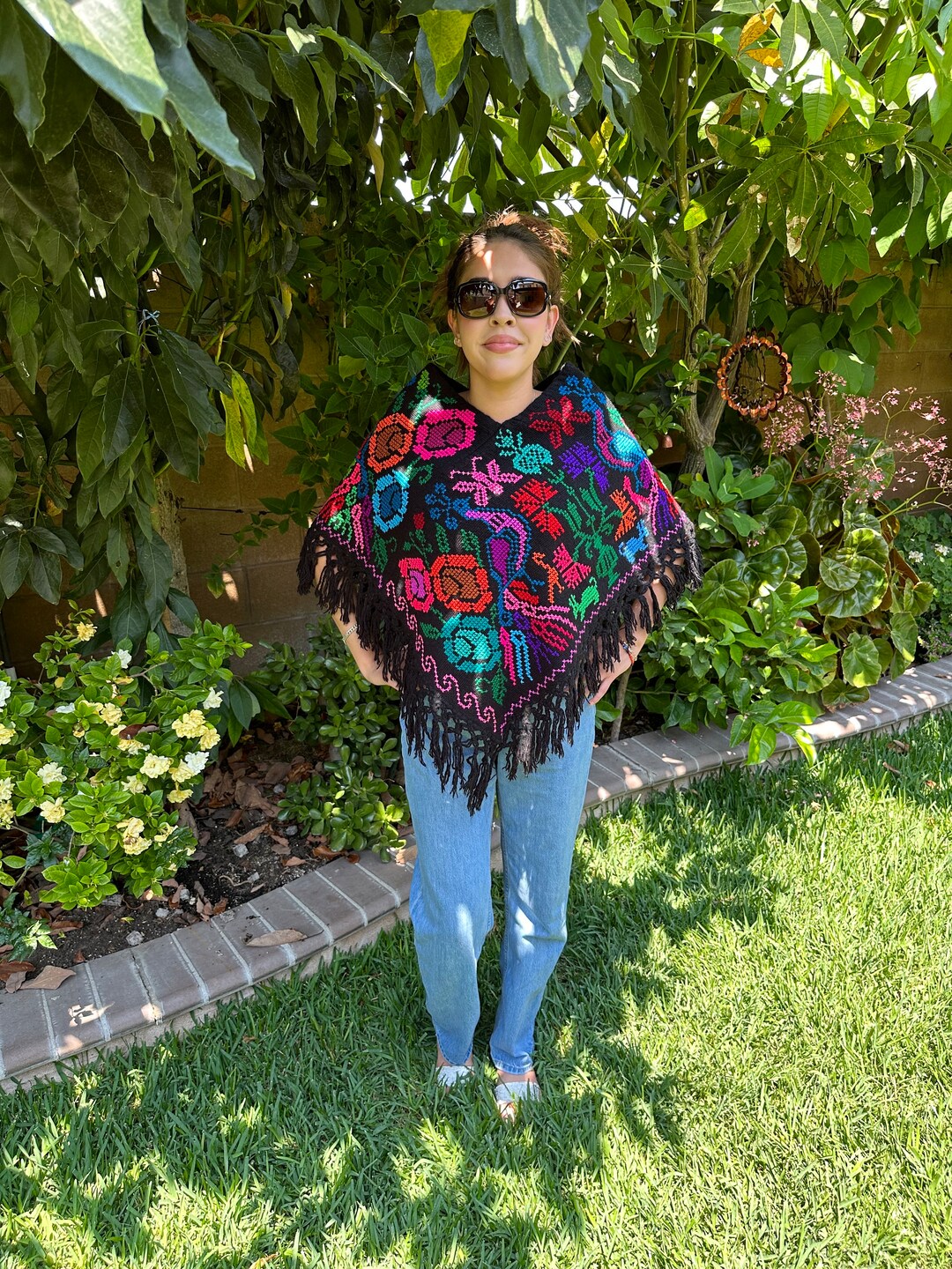 Mexican Handmade Embroidered Poncho, Mexican Traditional Mañanita ...