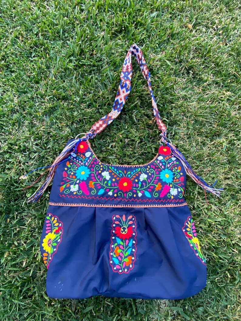 Handmade Floral Embroidered Mexican Satchel or Morral Bag Mexican ...