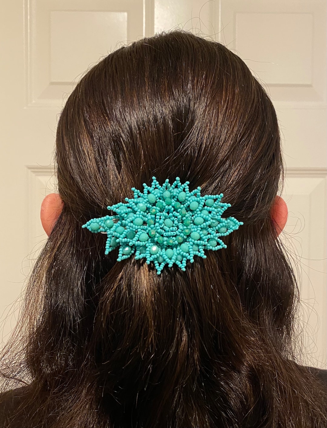 Colorful Hair Accessory, Medium Artisanal Hair Holder, Chaquira Beaded ...