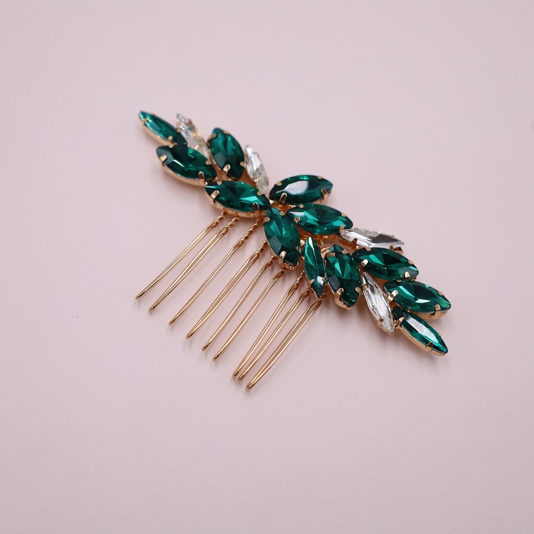 Emerald Dark Green Small Decorative Hair Comb, Emerald Green With Gold ...