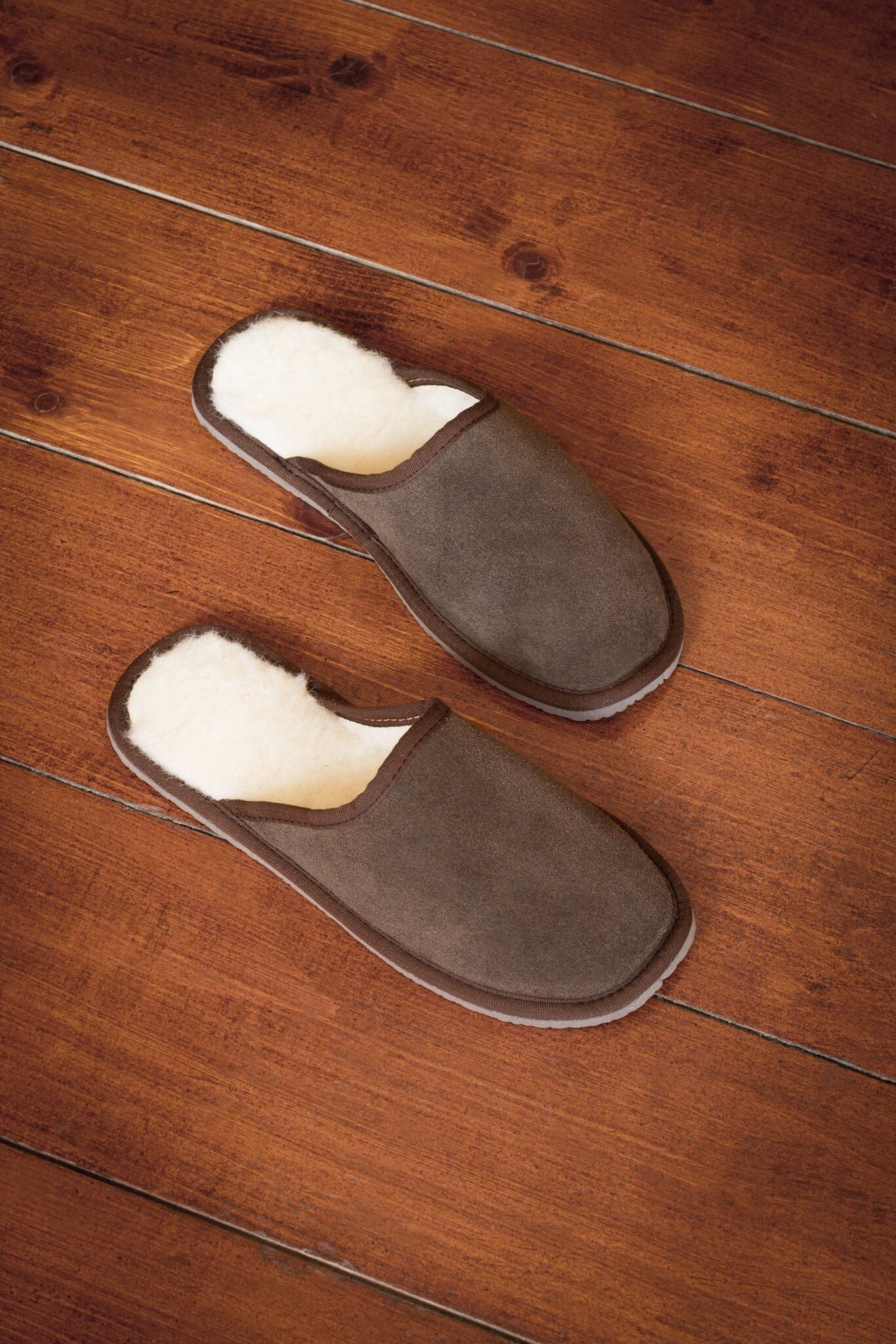 Men's Sheepskin Slippers Brown Winter Scuffs Comfortable Soft Suede ...