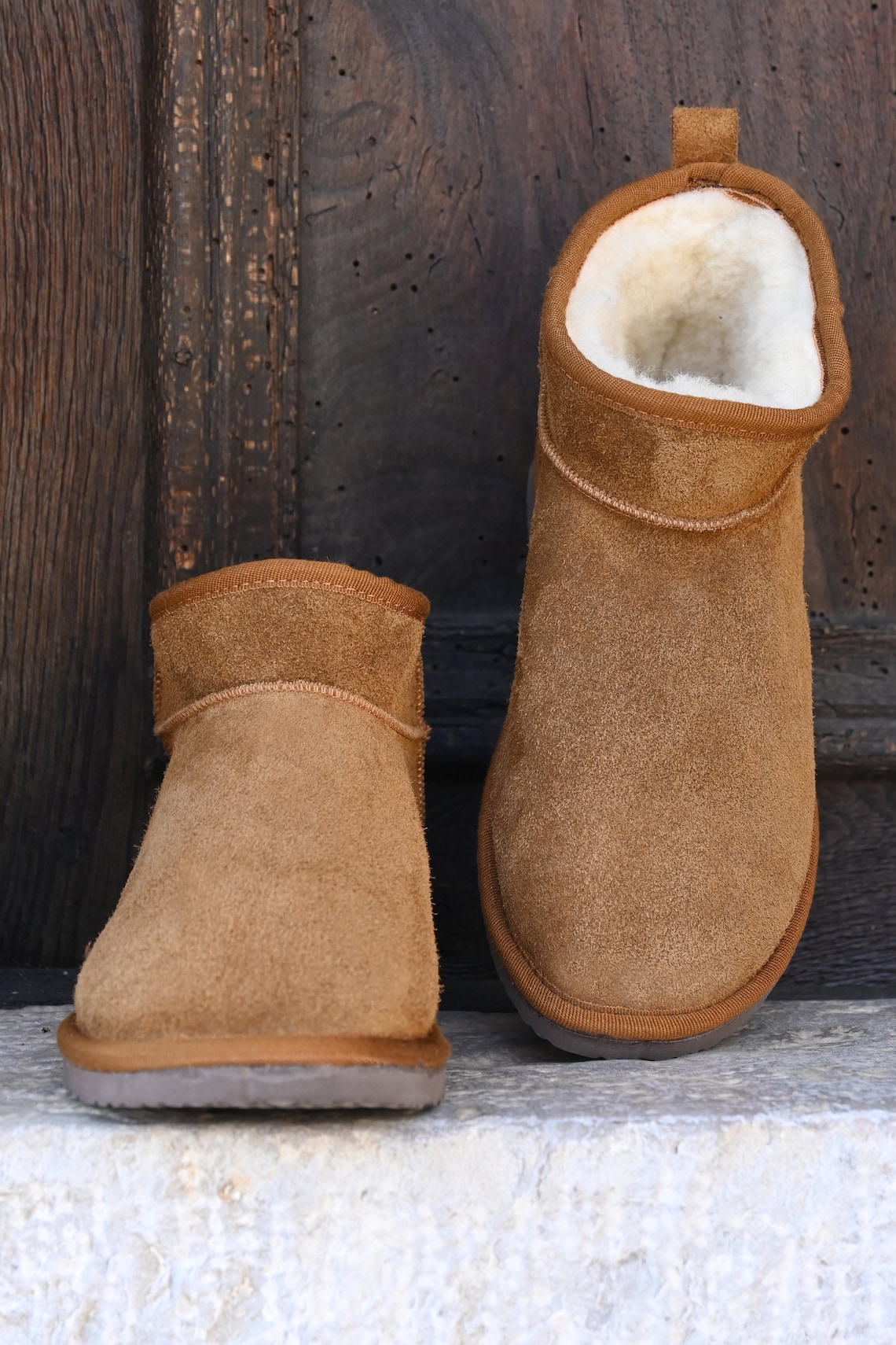 Sheepskin Ankle Boots Tan Color Durable Suede New Classic Fall - Etsy