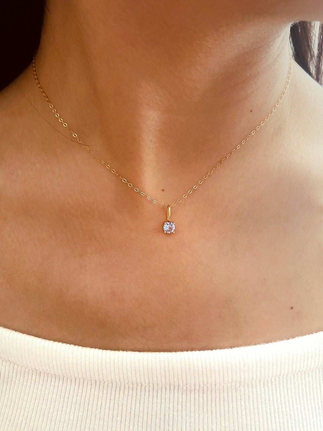 March Birthstone Necklace, March Aquamarine Necklace, Minimalist ...