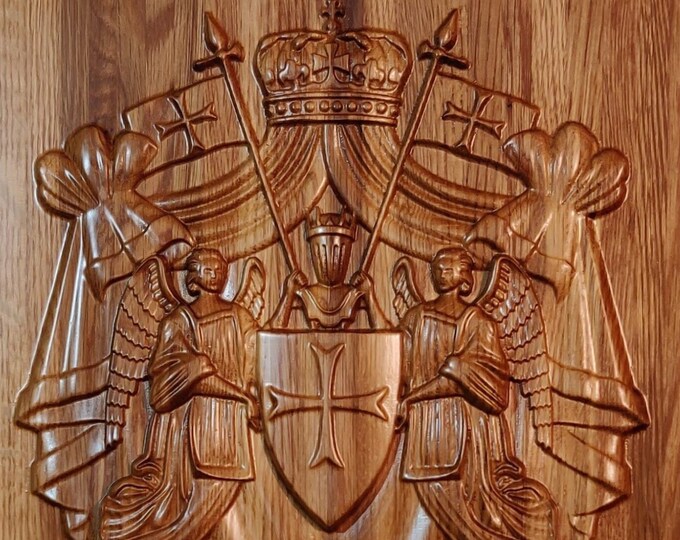 Knights Templar Coat of Arms Oak Carving - Medieval Wall Decor - Etsy