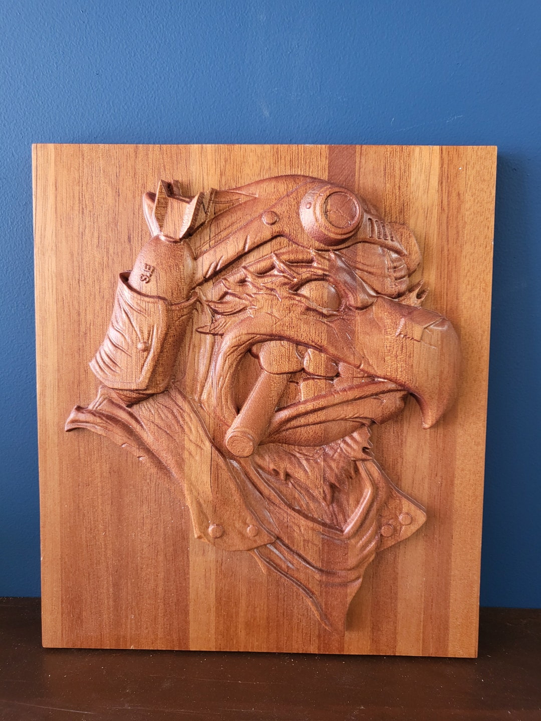 American Screaming Eagle Pilot Mahogany Wood Carving - Etsy