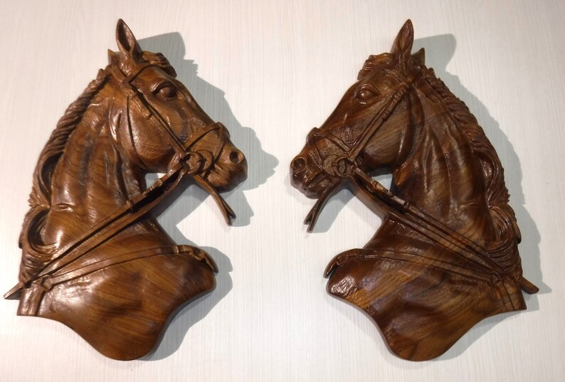 Pair of Horse Heads Walnut Wood Carving - Etsy