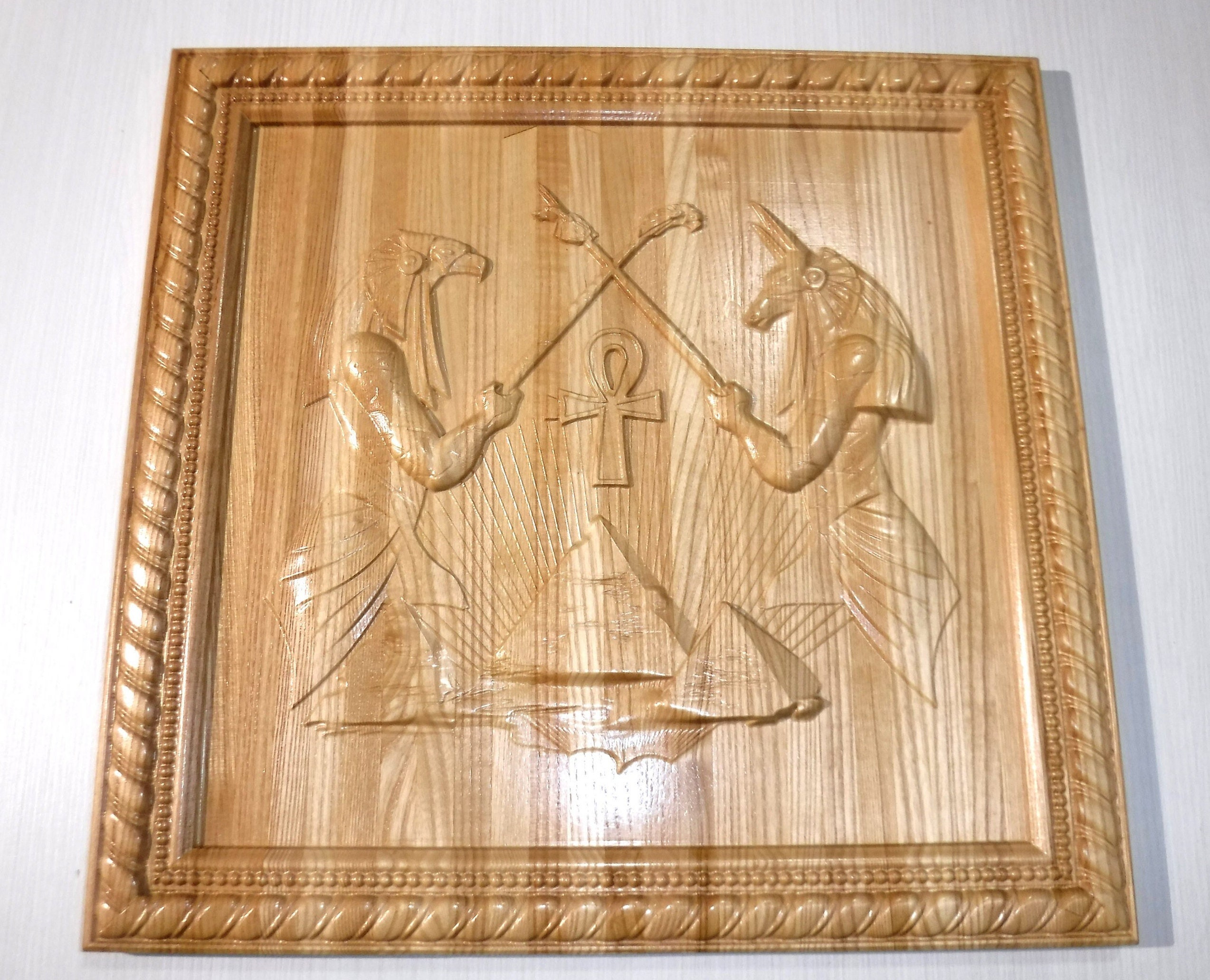 Egyptian Pyramids Anubis & Ra White Oak Wood Carving - Etsy