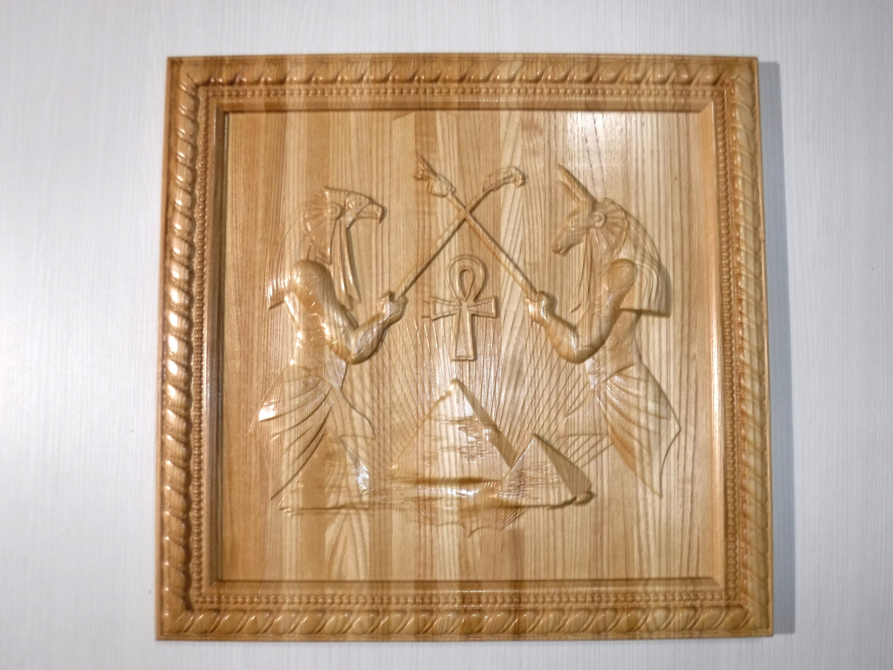 Egyptian Pyramids Anubis & Ra White Oak Wood Carving - Etsy