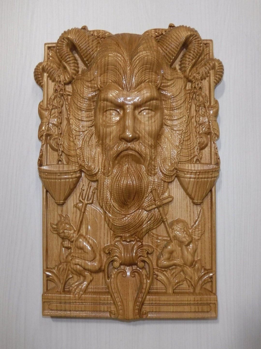 Angel & Devil White Oak Wood Carving - Etsy