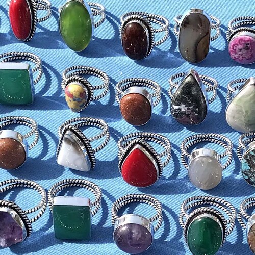 Adjustable Ring Assorted Gemstone Ring Jewelry Silver - Etsy