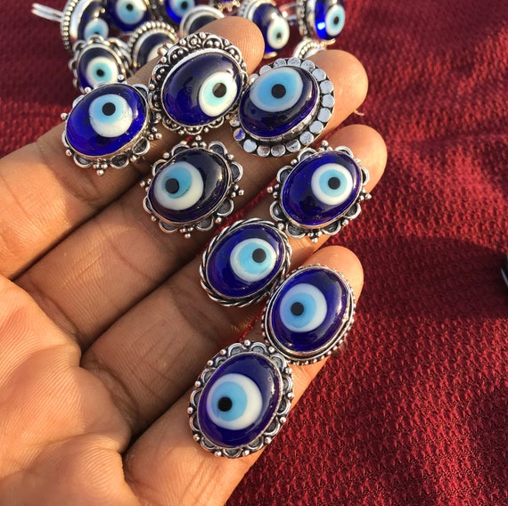 Evil Eye Crystal Ring Silver Overlay Evil Eye Ring Blue Evil - Etsy