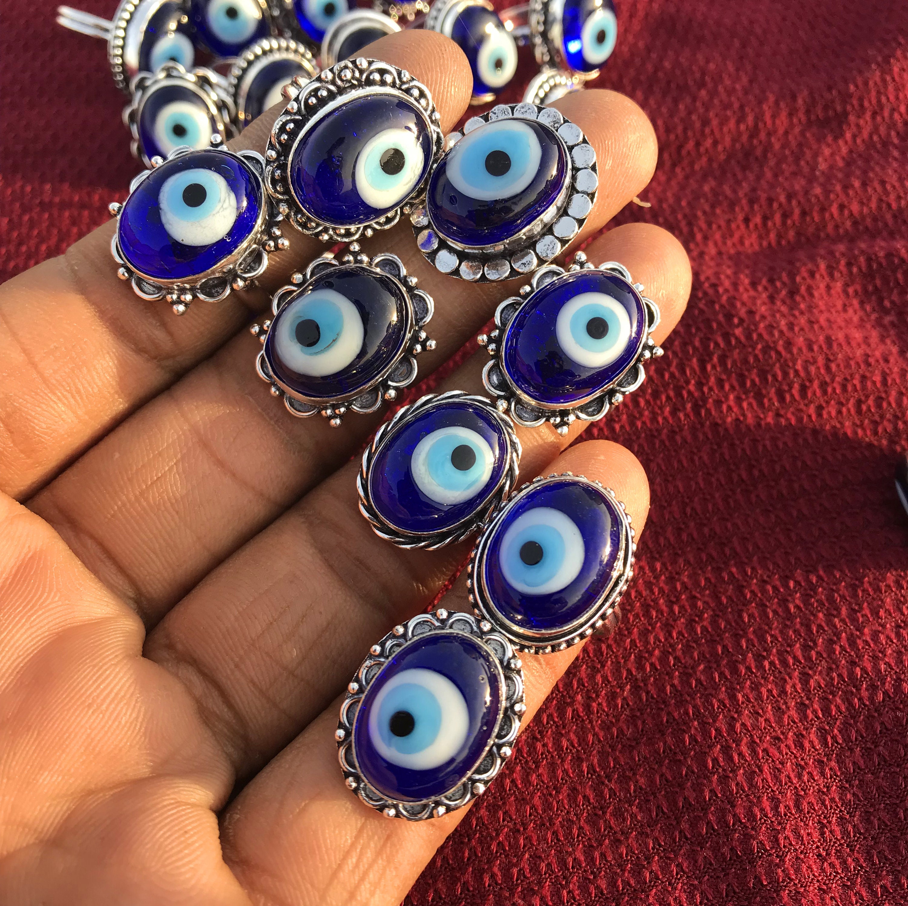 Evil Eye Crystal Ring Silver Overlay Evil Eye Ring Blue Evil - Etsy