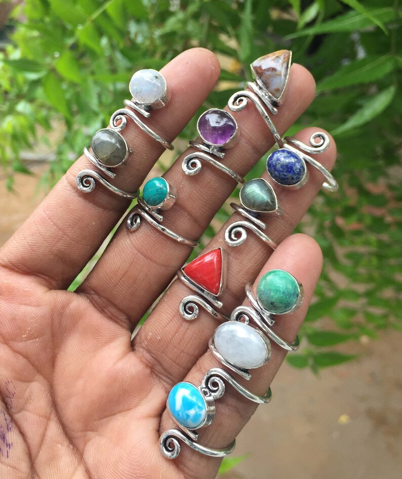 Adjustable Ring Assorted Gemstone Ring Jewelry Silver - Etsy