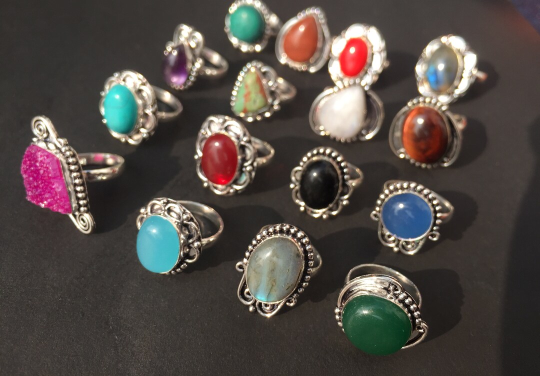 Ring for Women, Assorted Gemstone Ring Lot, Silver Plated Ring ...
