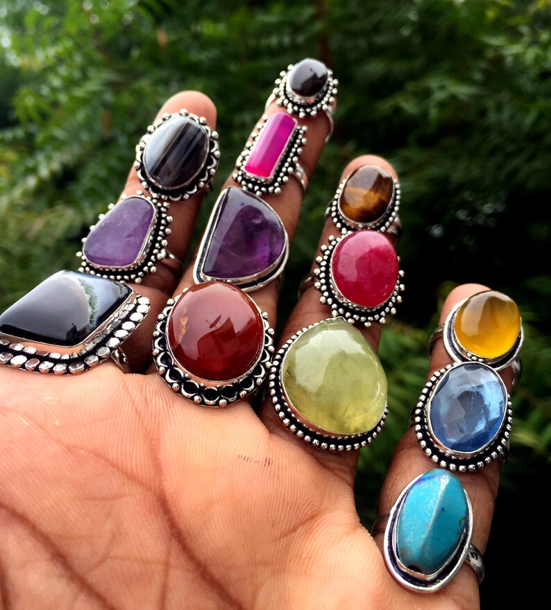 Crystal Handmade Ring Multi Color Ring Silver Plated - Etsy