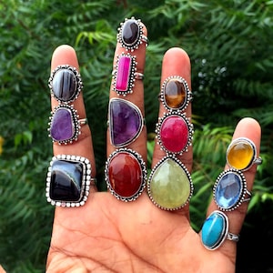 Natural Multi Gemstone Rings, Vintage Rings, Handmade Rings, Artisan ...