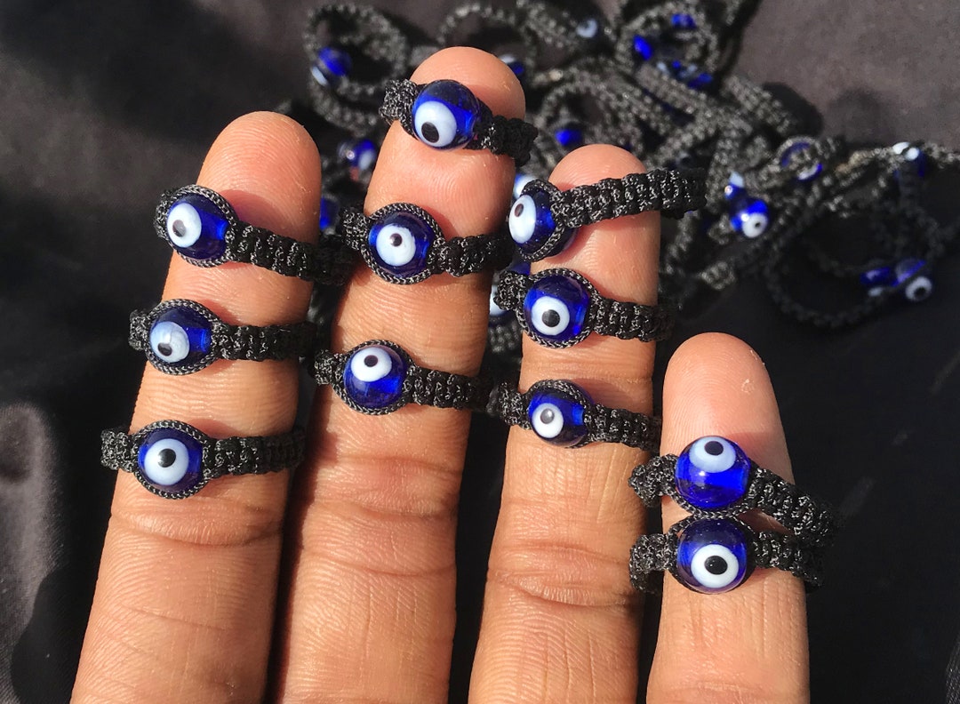 Evil Eye Macrame Gemstone Ring, Bohemian Crystal Jewelry - Etsy