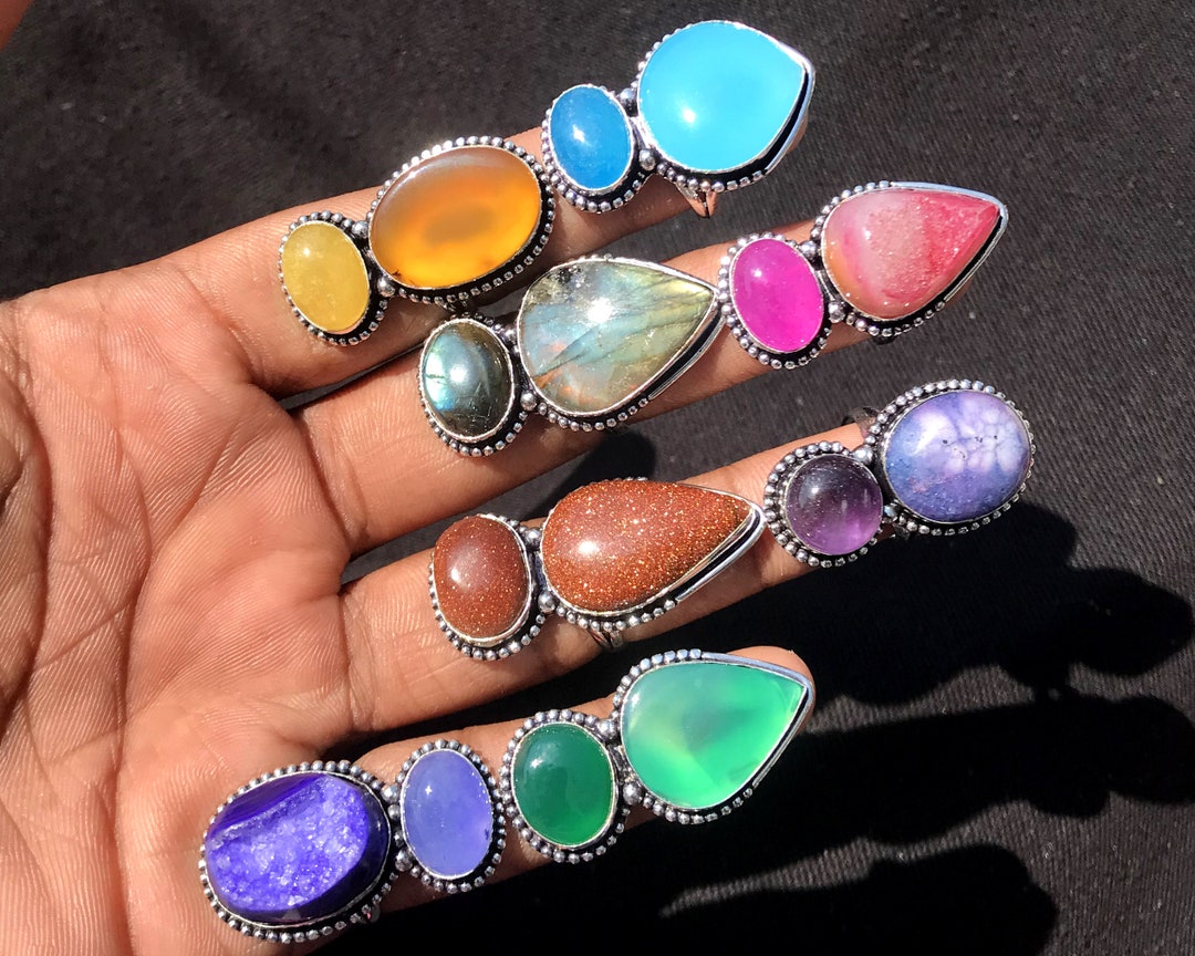 Long Rings, Statement Crystal Rings, Natural Gemstone Rings, Handmade ...