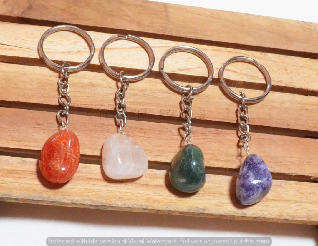 Tumbled Stone Crystal Keychain, Nugget Smooth Gemstone Keychain ...
