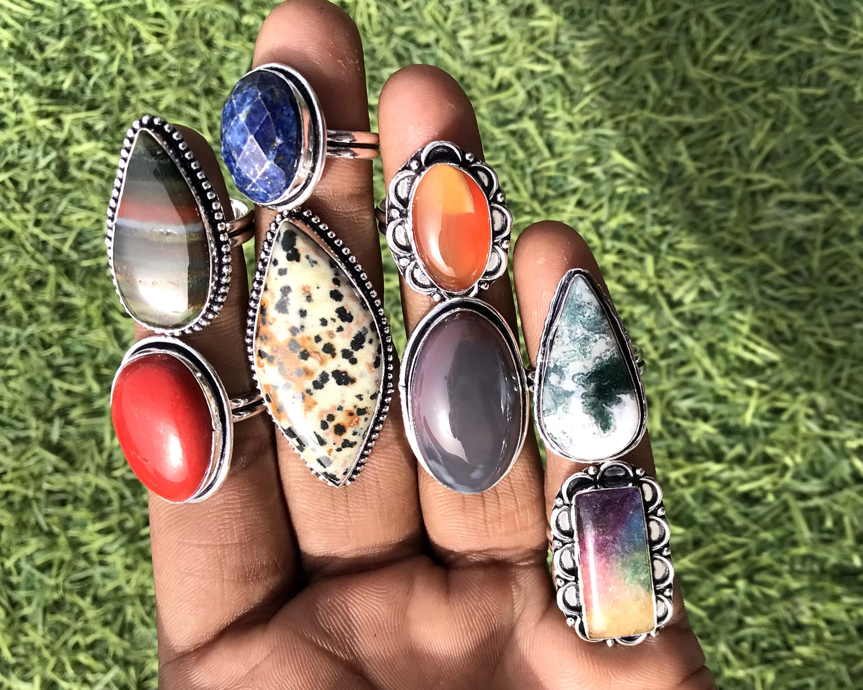 Natural Assorted Gemstone Rings Silver Overlay Handmade Ring | Etsy