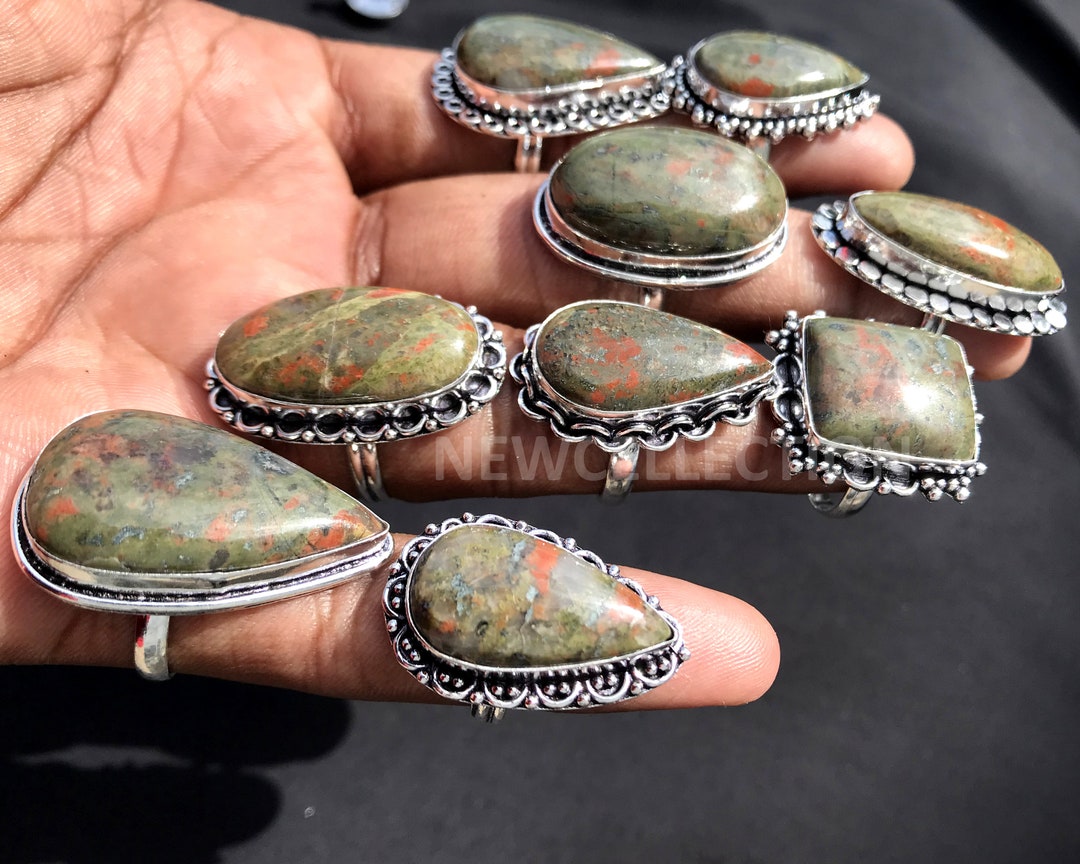 13 Piecs Unakite Ring, Silver Overlay Rings, Dainty Rings, Vintage ...